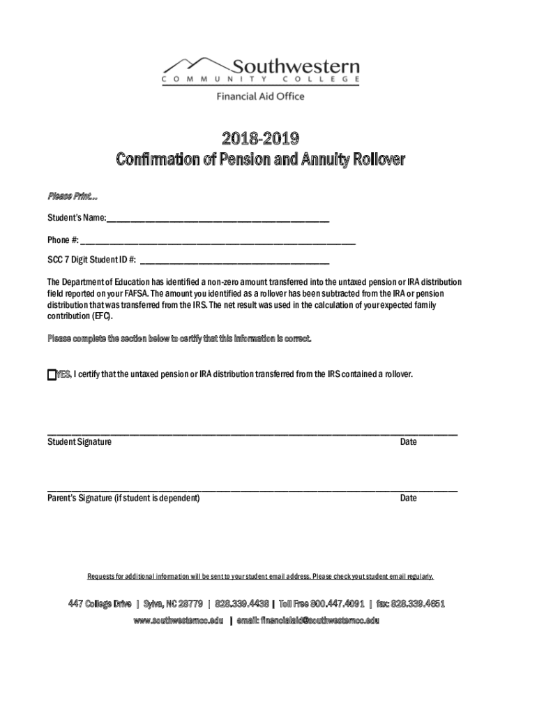 Fillable Online SCC FINANCIAL AID OFFICE - Southwestern Community ...