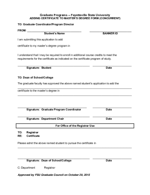 Fillable Online Adding Certificate to Master's Degree Form (Concurrent ...