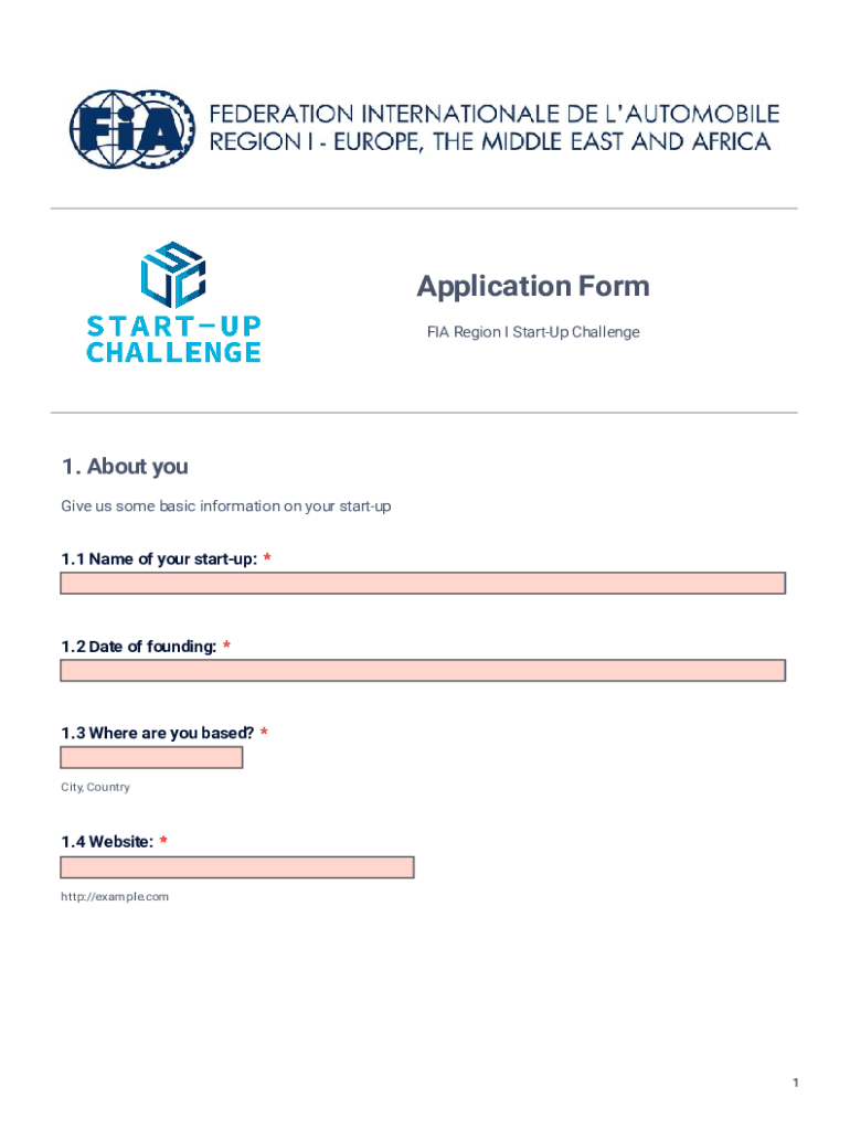 Fillable Online Application Form - FIA Startup Challenge Fax Email ...
