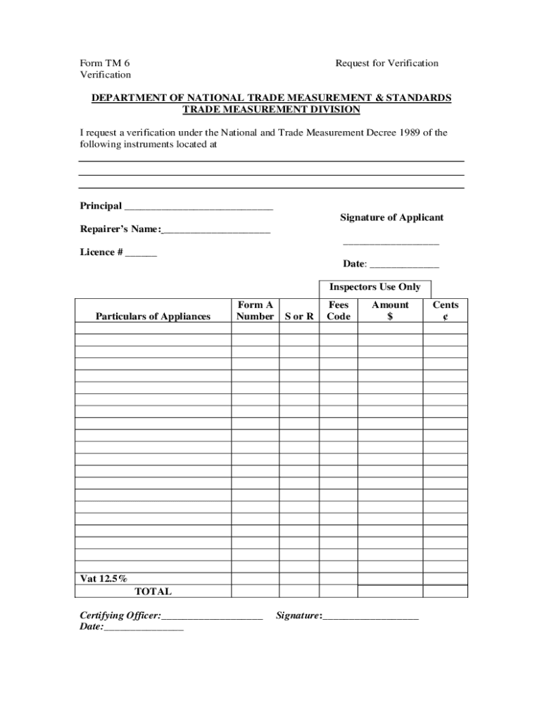 Fillable Online Request for Verification - Form TM6.doc Fax Email Print ...