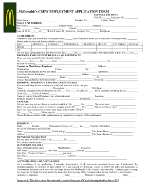 Fillable Online mcdonald's application form - acquireglobalcorporation ...