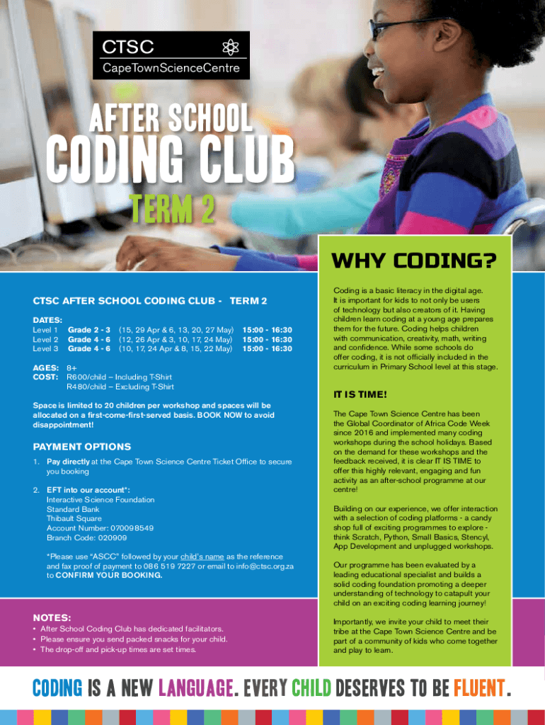 Fillable Online AFTER SCHOOL CODING CLUB - ctsc.org.za Fax Email Print - pdfFiller