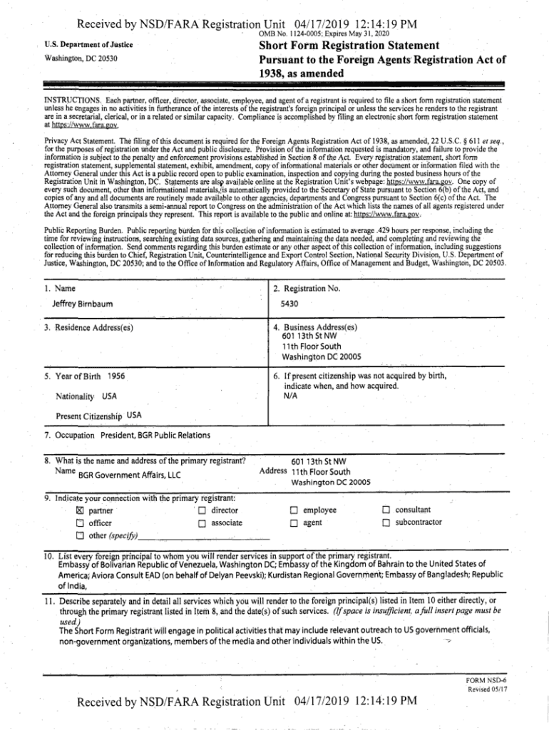 Fillable Online u.s. Short Form Registration Statement 20530 ...