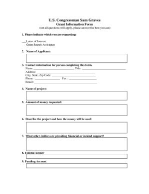 Fillable Online Grant Information Form - Congressman Sam Graves Fax ...