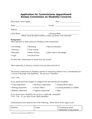 Application for Commissioner Appointment Doc Template | pdfFiller