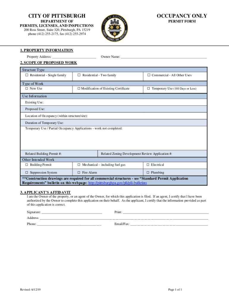 Fillable Online Department of Permits, Licenses, and Inspections City ...
