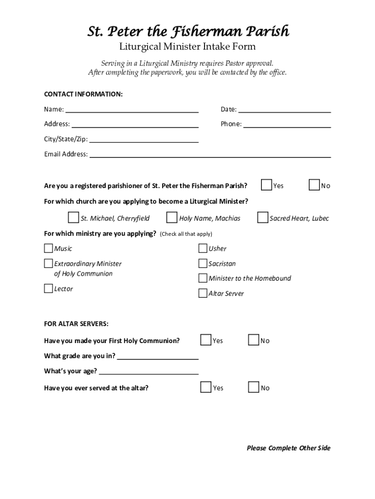 Fillable Online St. Peter the Fisherman Catholic Church: WelcomeHomeSt ...