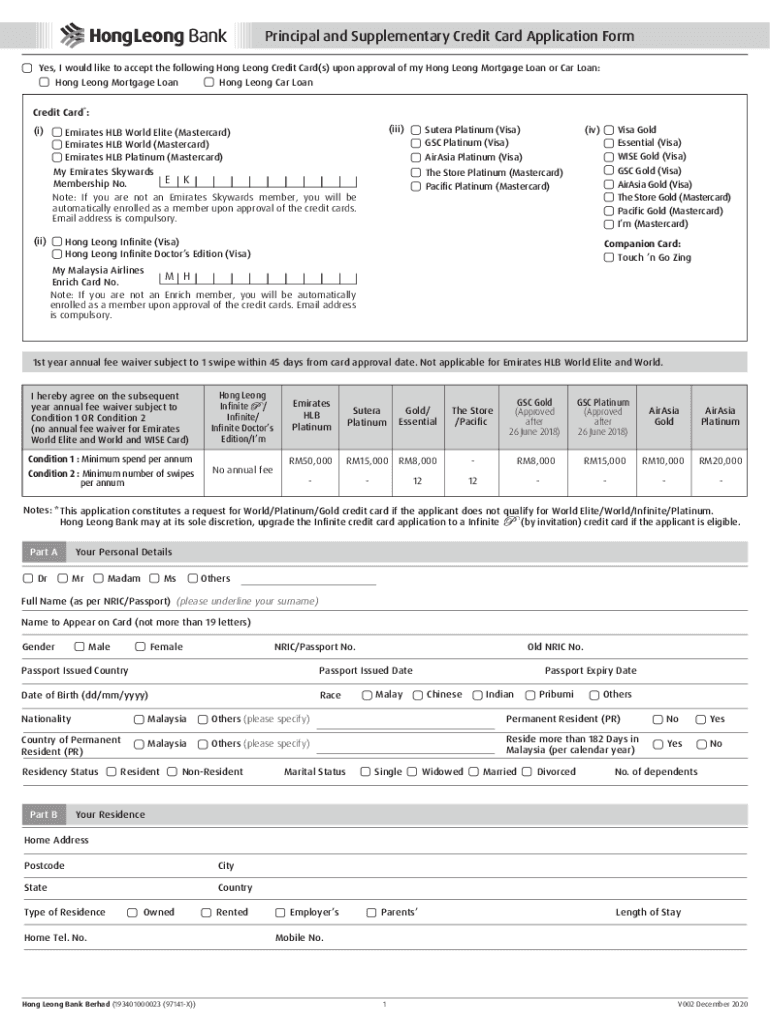 Fillable Online Principal and Supplementary Credit Card Application ...
