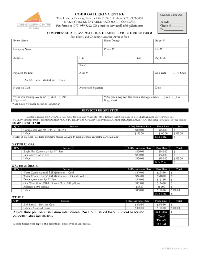 Fillable Online COMPRESSED AIR, GAS, WATER, & DRAIN SERVICES ORDER FORM Fax Email Print - pdfFiller