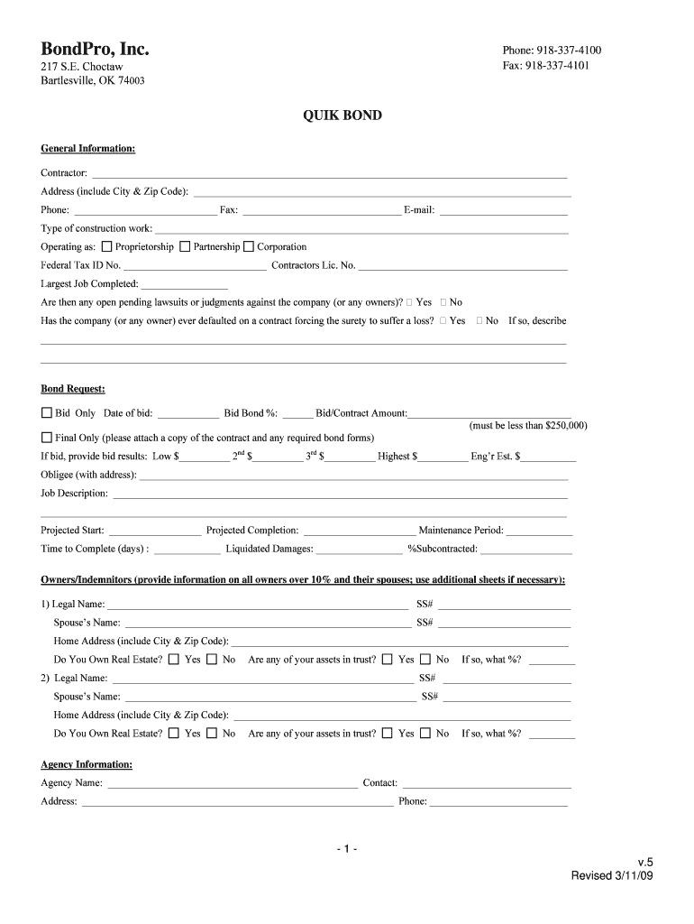Fillable Online Short form general indemnity agreement. short form ...