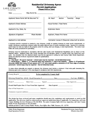 Fillable Online lakecountyfl Residential Driveway (Sidewalk) Permit Application - Lake County ...