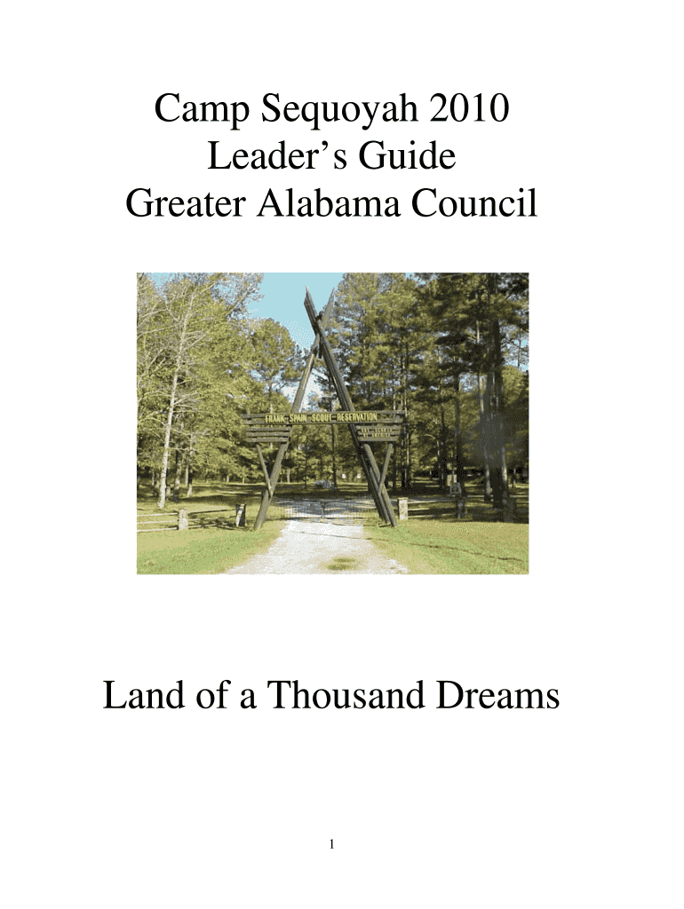 Fillable Online 1bsa Camp Sequoyah 2010 Leader s Guide Greater Alabama Council Land of a ...