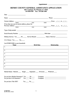 Fillable Online henrycountyiowa General Assistance bApplicationb ...