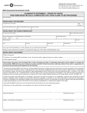 Fillable Online BMO GIF Death Benefit Claims Form 614E - Bank of ...