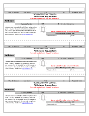 Fillable Online reg uga Withdrawal Request Form Withdraw: Withdrawal ...