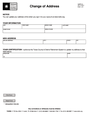 Fillable Online tcdrs You can update your address online when you sign in to your account at www ...