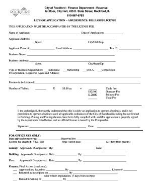 Fillable Online LICENSE APPLICATION AMUSEMENTS: BILLIARDS LICENSE Fax ...