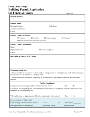Fillable Online Building Permit bApplicationb for Fences and Walls - Chevy Chase bb Fax Email ...
