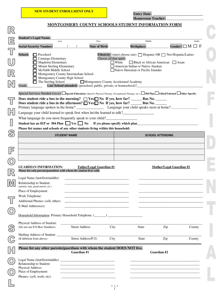 Fillable Online Student Enrollment Forms - Montgomery County Schools ...