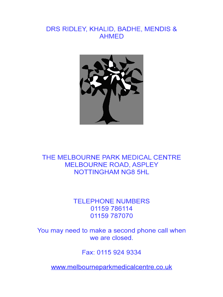Fillable Online melbourneparkmedicalcentre co Drs russell, ridley and khalid - Melbourne Park ...