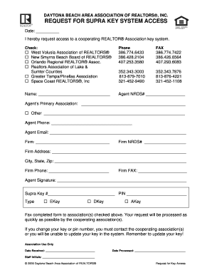 Fillable Online Request for supra key system access - Daytona Beach ...