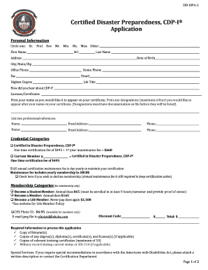 Fillable Online Certified in Disaster Preparedness CDP-ISM ...