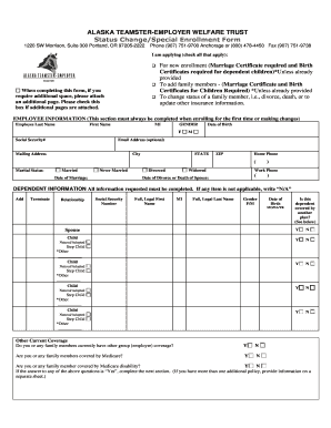 Fillable Online ATW Status Change - Special Enrollment Form - Alaska ...