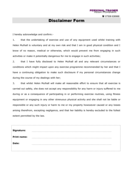Food Disclaimer Form Template | pdfFiller