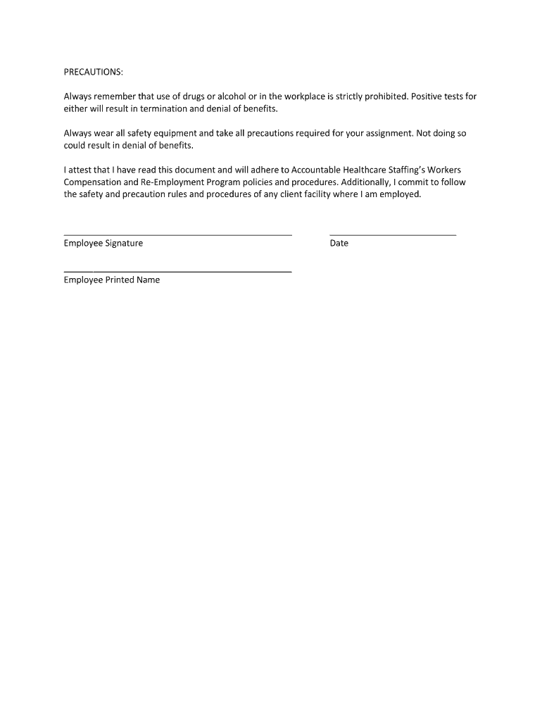 Fillable Online Employee Acknowledgement of Workers Compensation Policy and Fax Email Print ...