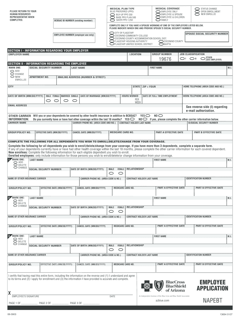 Fillable Online BCBSAZ Enrollment Form - napebt Fax Email Print - pdfFiller