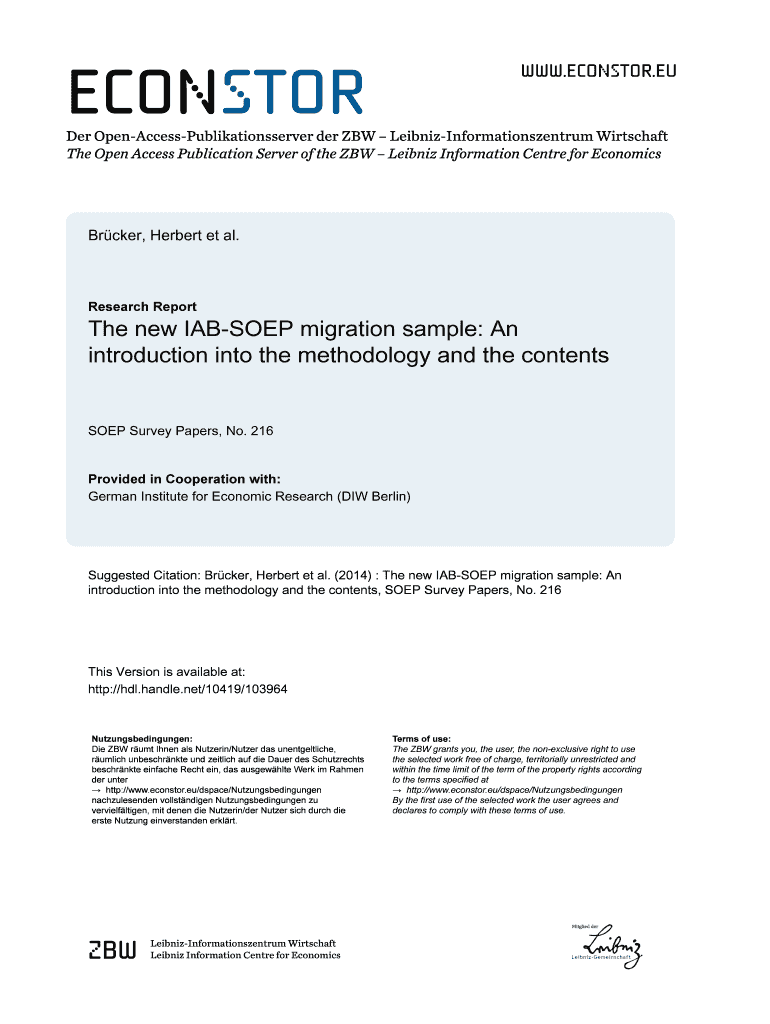 Fillable Online econstor The new IAB-SOEP Migration Sample: an ...