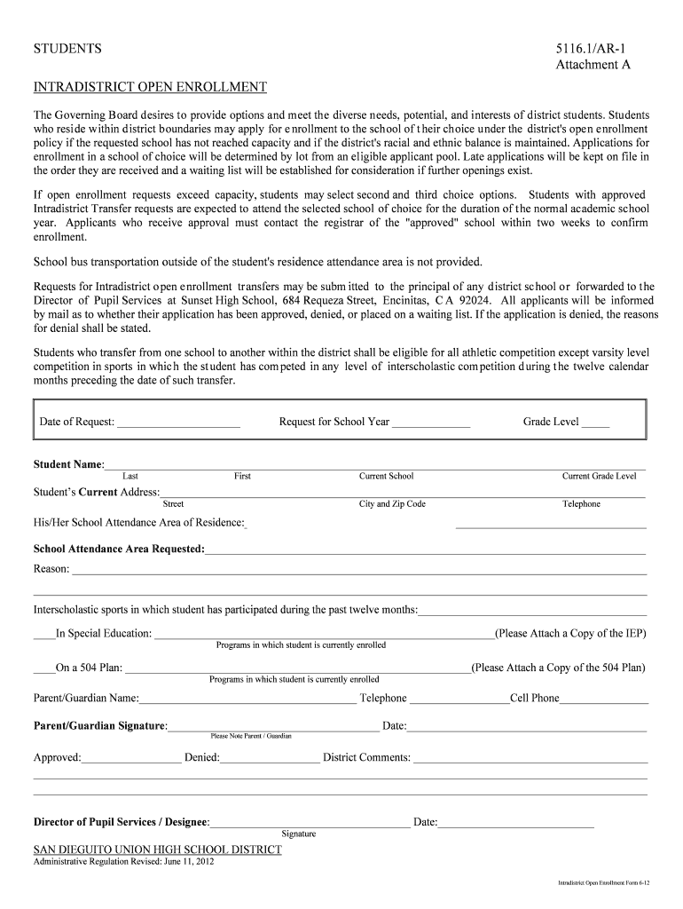 Fillable Online Intradistrict Transfer Form - Eng. - San Dieguito Union ...