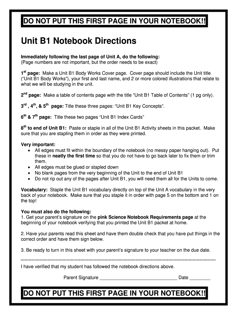 Fillable Online Unit B1 Notebook Directions Fax Email Print - pdfFiller