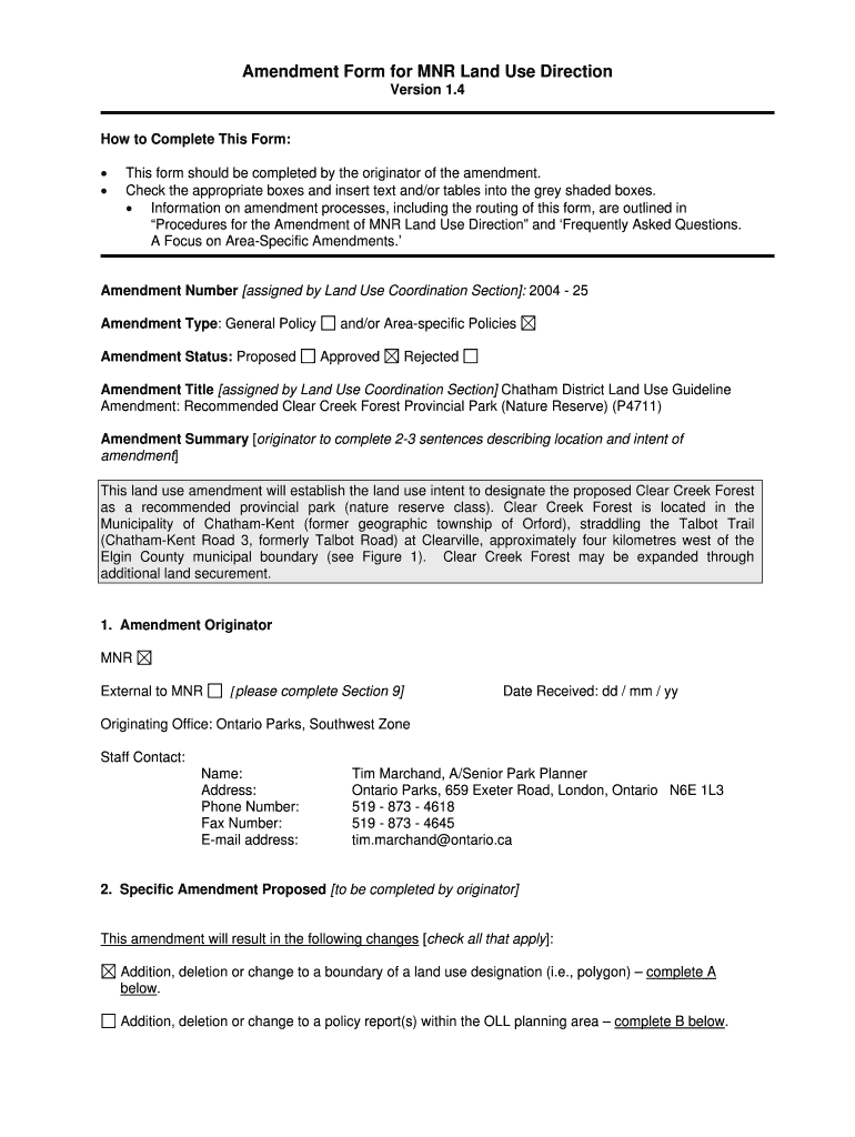 Fillable Online Amendment Form for MNR Land Use Direction - SSE Central ...
