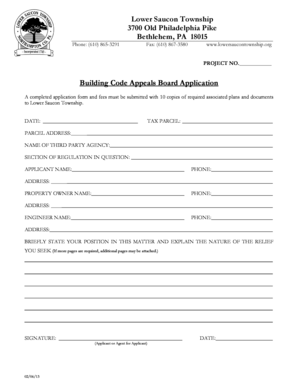 Fillable Online Building Code Appeals Board bApplicationb Lower Saucon ...