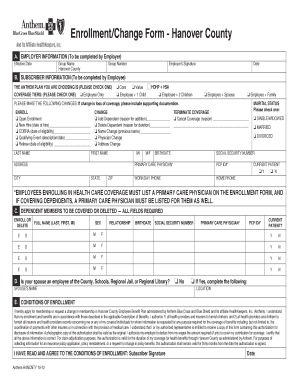Fillable Online Anthem Enrollment/Change Form - Hanover County Public ...