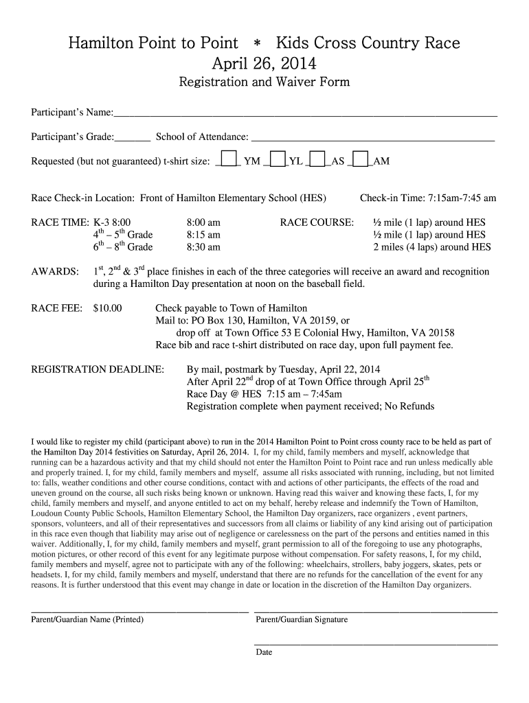 Fillable Online town hamilton va Hamilton Point to Point Kids bCross ...