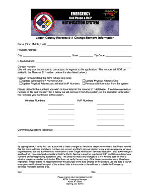 Fillable Online Logan County Reverse 911 Change/Remove Information ...