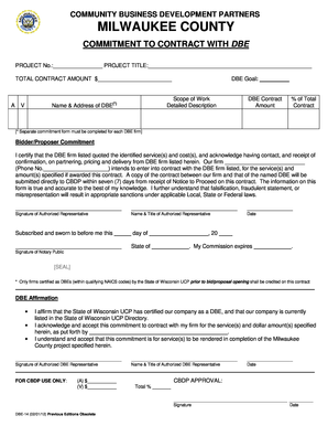 Fillable Online county milwaukee 2012 Forms upd DBE-14 Commitment To ...