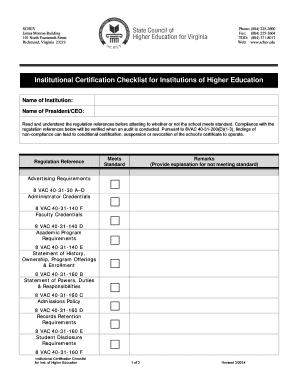Fillable Online schev Institutional Certification Checklist - State ...