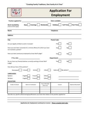 Fillable Online Great Wolf Lodge Job Application 2011.xlsx - MyJobApps ...