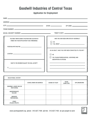 Fillable Online Goodwill Industries of Central Texas Application ...