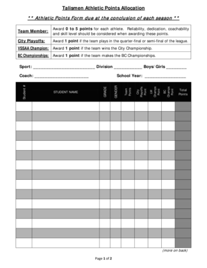 Fillable Online ** Athletic Points Form due at the conclusion of each ...