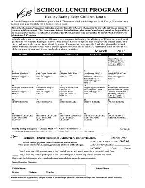 Fillable Online SCHOOL LUNCH PROGRAM Fax Email Print - pdfFiller