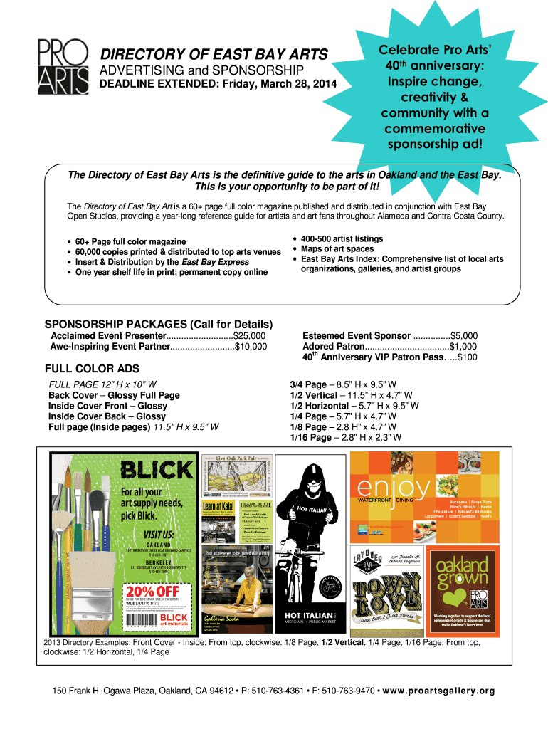 Fillable Online proartsgallery DIRECTORY OF EAST BAY ARTS - Pro Arts ...