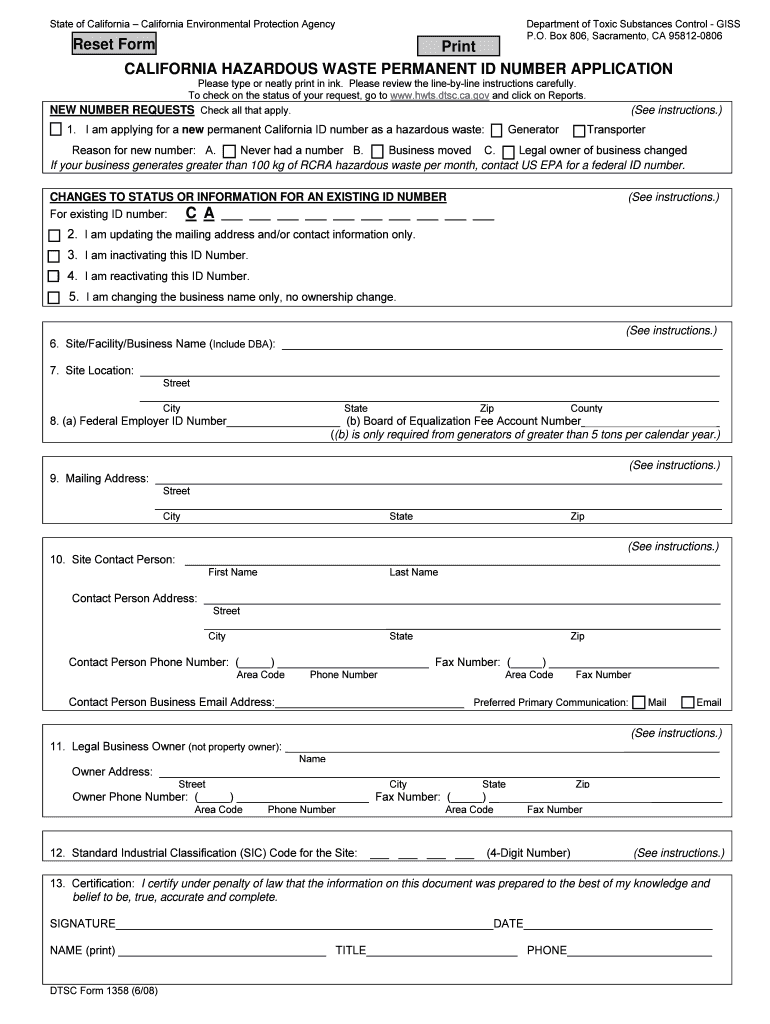 Fillable Online Permanent EPA ID# Application - Shasta County Fax Email ...