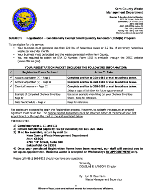 Fillable Online CESQG Registration Packet - Kern County Waste ...