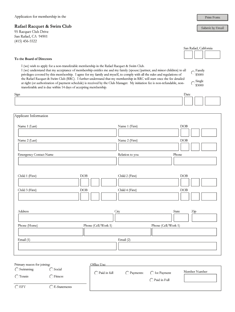 Fillable Online Rafael Racquet & Swim Club Fax Email Print - pdfFiller