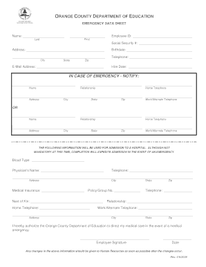 Fillable Online ocde Orange county department of education in case of emergency - notify Fax ...