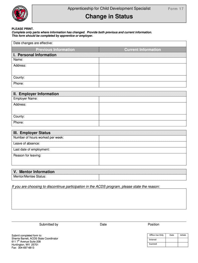 Fillable Online wvacds Form 17 - ACDS Fax Email Print - pdfFiller